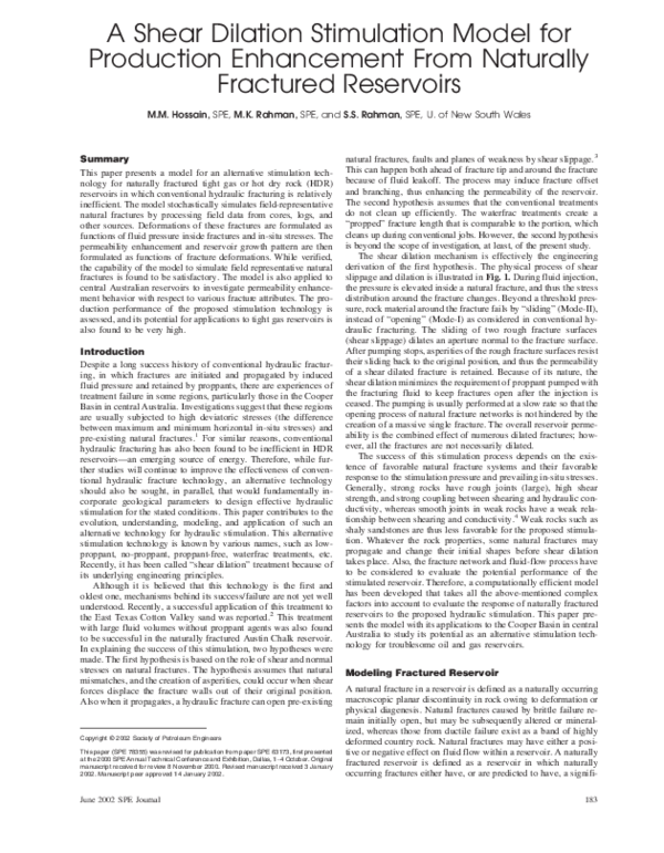 (PDF) A Shear Dilation Stimulation Model for Production Enhancement ...
