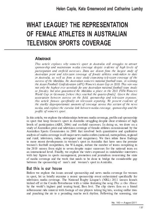 (PDF) What League? The Representation of Female Athletes in Australian ...