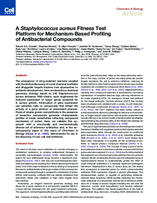 (PDF) A Staphylococcus aureus Fitness Test Platform for Mechanism-Based ...
