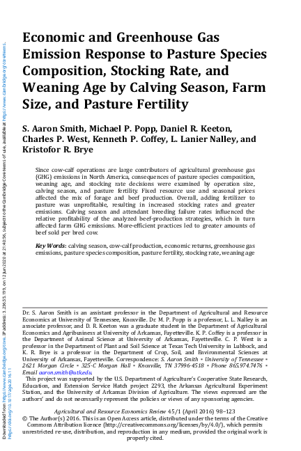 (PDF) Economic and Greenhouse Gas Emission Response to Pasture Species ...