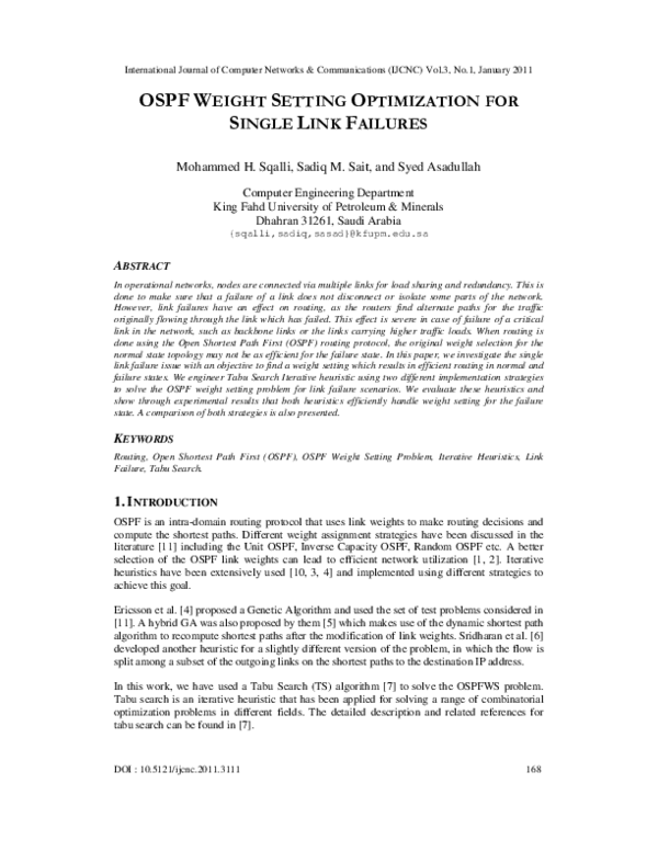 (PDF) OSPF Weight Setting Optimization for Single Link Failures