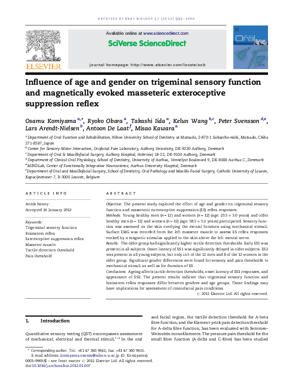 (PDF) Influence of age and gender on trigeminal sensory function and ...