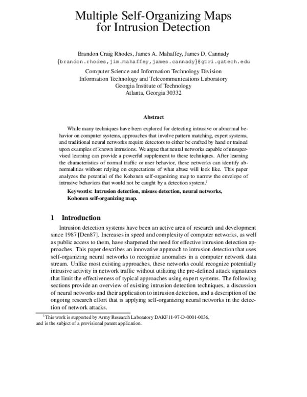 Pdf Multiple Self Organizing Maps For Intrusion Detection