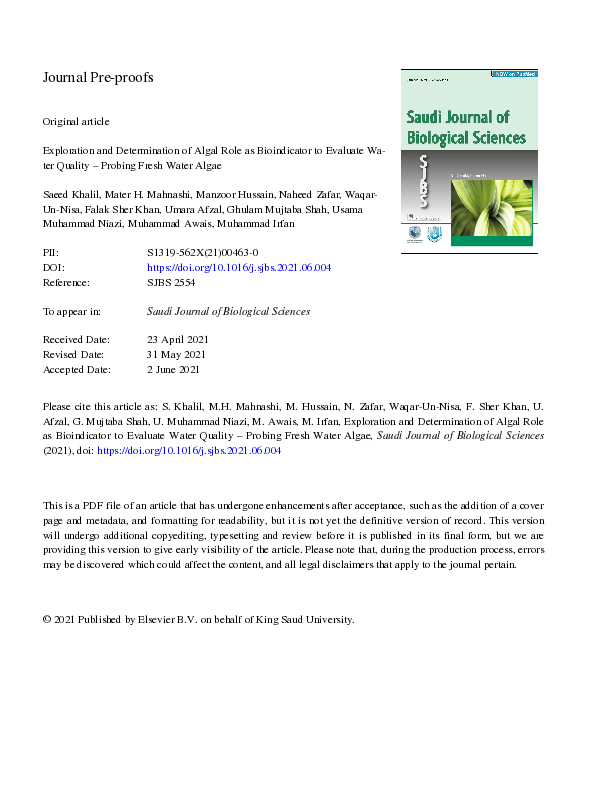 (PDF) Exploration and determination of algal role as Bioindicator to ...