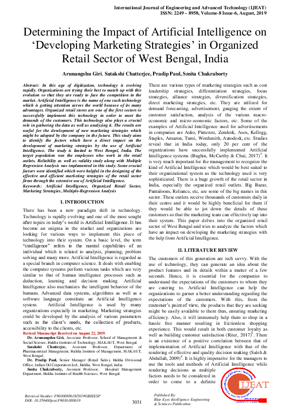 (PDF) Determining the Impact of Artificial Intelligence on ‘Developing Marketing Strategies’ in ...