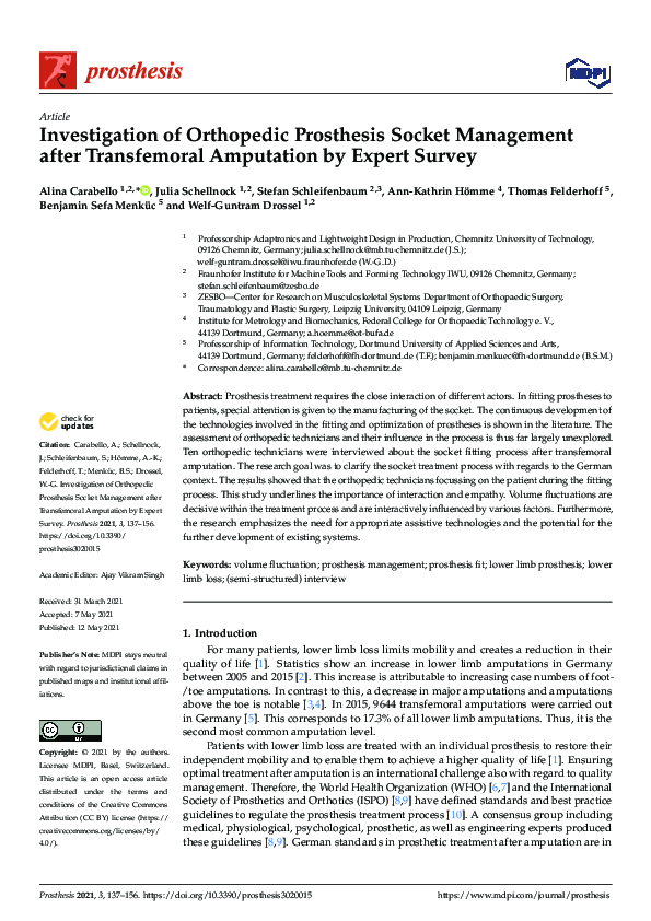 (PDF) Investigation of Orthopedic Prosthesis Socket Management after ...