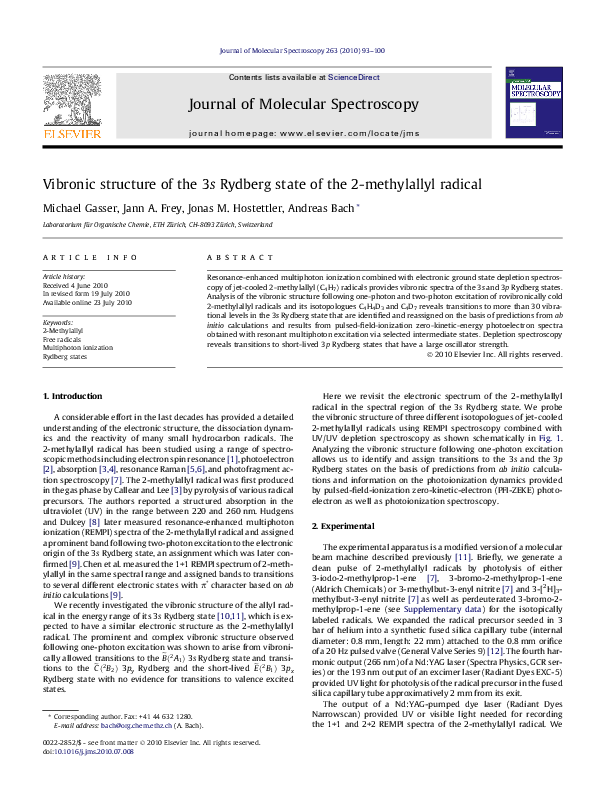 (PDF) Vibronic structure of the 3s Rydberg state of the 2-methylallyl ...