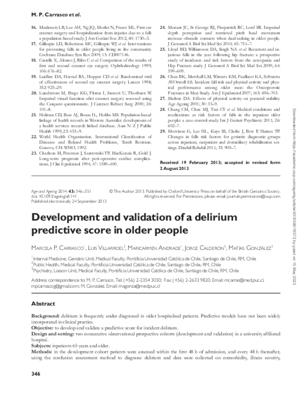 (PDF) Development and validation of a delirium predictive score in ...