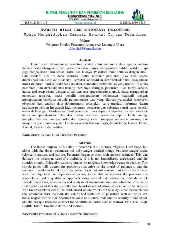 (PDF) Mahrus Evolusi Nilai dan Orientasi Pesantren | Mahrus Mahrus - Academia.edu