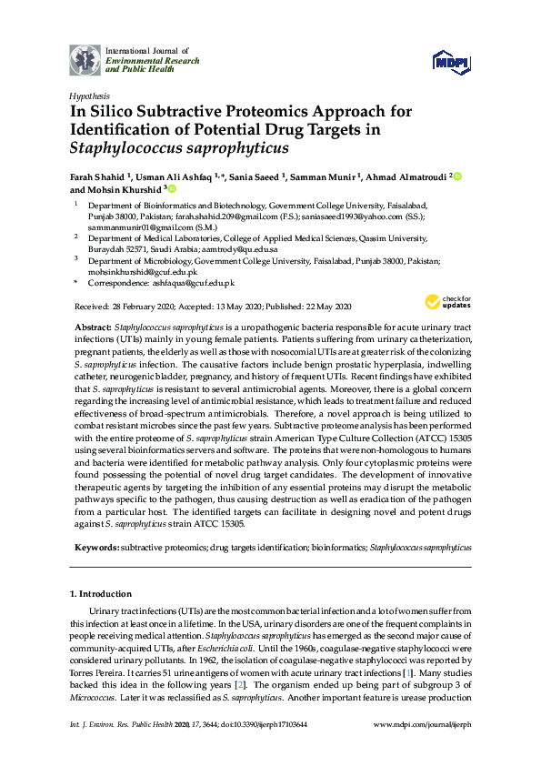 (PDF) In Silico Subtractive Proteomics Approach for Identification of Potential Drug Targets in ...