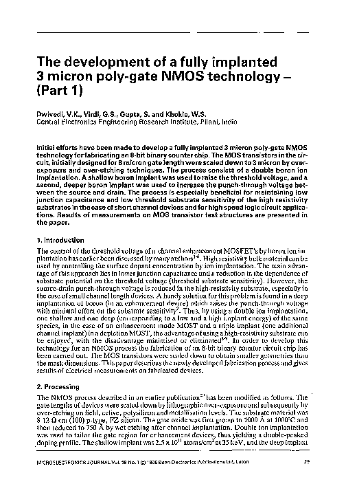 (PDF) The development of a fully implanted 3 micron poly-gate NMOS ...