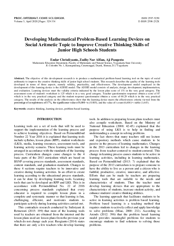 (PDF) Developing Mathematical Problem-Based Learning Devices on Social Aritmetic Topic to ...