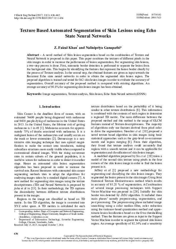 Pdf Texture Based Automated Segmentation Of Skin Lesions Using Echo