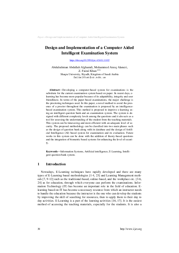(PDF) Design and Implementation of a Computer Aided Intelligent Examination System
