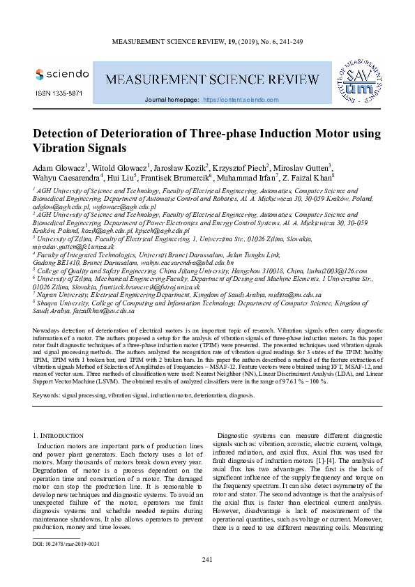 Pdf Detection Of Deterioration Of Three Phase Induction Motor Using Vibration Signals