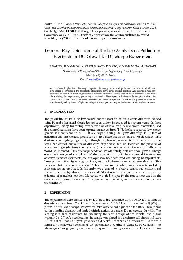 (PDF) Gamma-Ray Detection and Surface Analysis on a Palladium Electrode ...