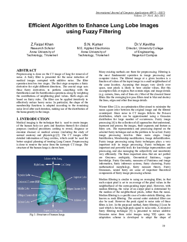(PDF) Efficient Algorithm to Enhance Lung Lobe Images using Fuzzy Filtering (PDF) Efficient Algorithm to Enhance Lung Lobe Images using Fuzzy Filtering