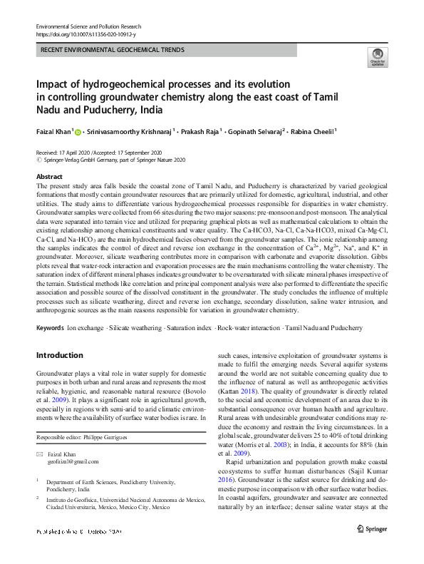 (PDF) Impact of hydrogeochemical processes and its evolution in controlling groundwater ...