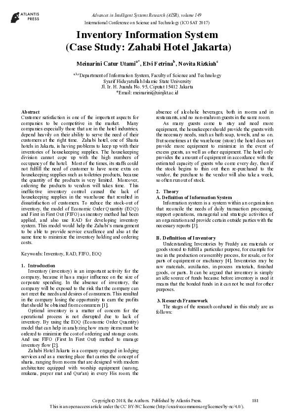 (PDF) Inventory Information System (Case Study: Zahabi Hotel Jakarta)