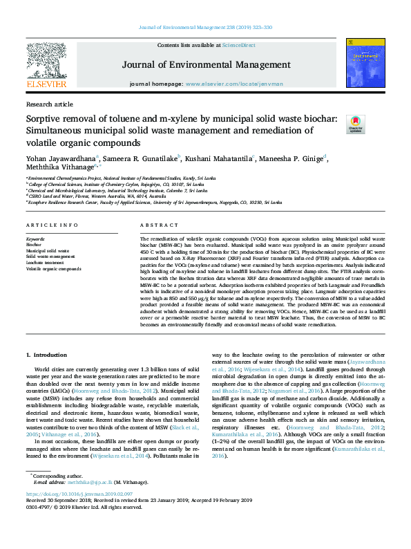 (PDF) Sorptive removal of toluene and m-xylene by municipal solid waste ...