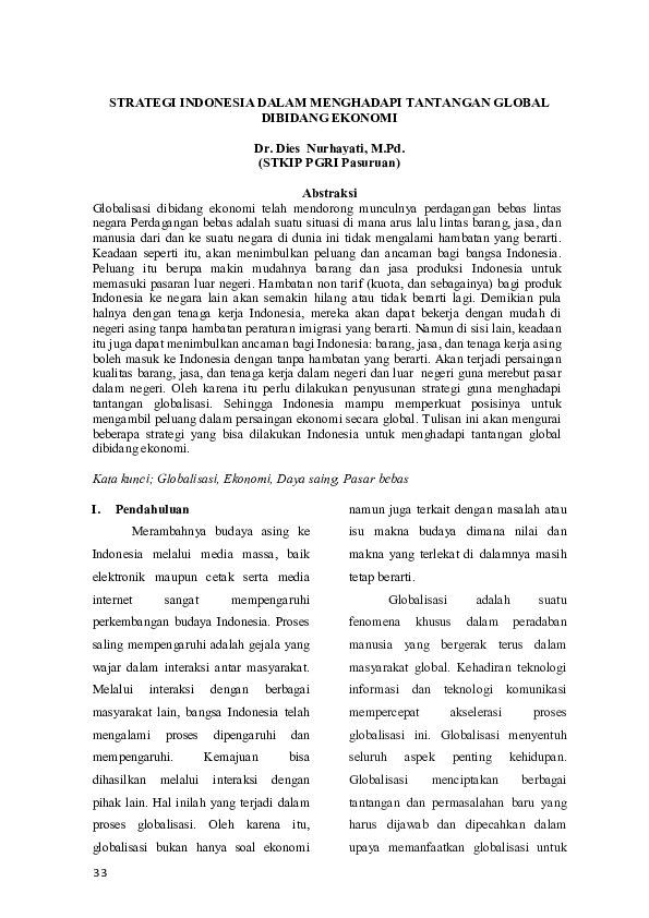 (PDF) Strategi Indonesia Dalam Menghadapi Tantangan Global Dibidang Ekonomi