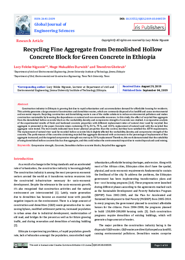 (PDF) Recycling Fine Aggregate from Demolished Hollow Concrete Block ...