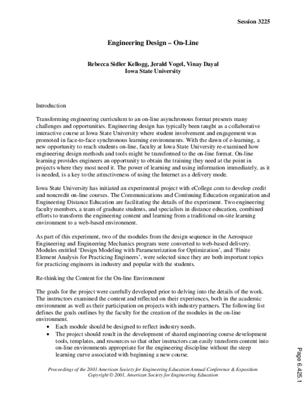 (PDF) Engineering Design – On Line