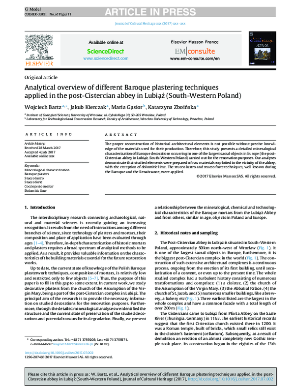 (PDF) Analytical overview of different Baroque plastering techniques applied in the post ...