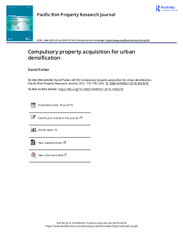 (PDF) Compulsory property acquisition for urban densification