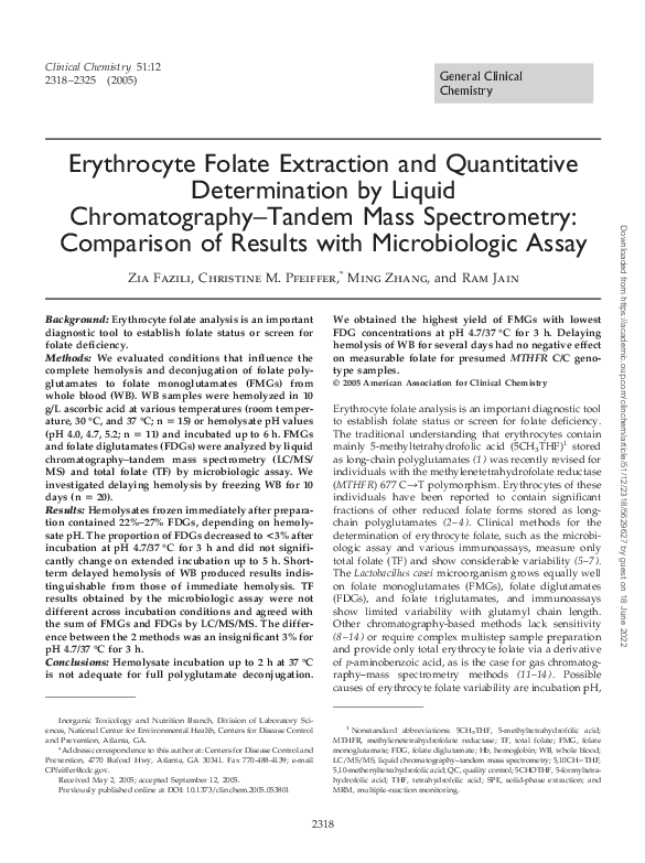(PDF) Erythrocyte Folate Extraction and Quantitative Determination by ...