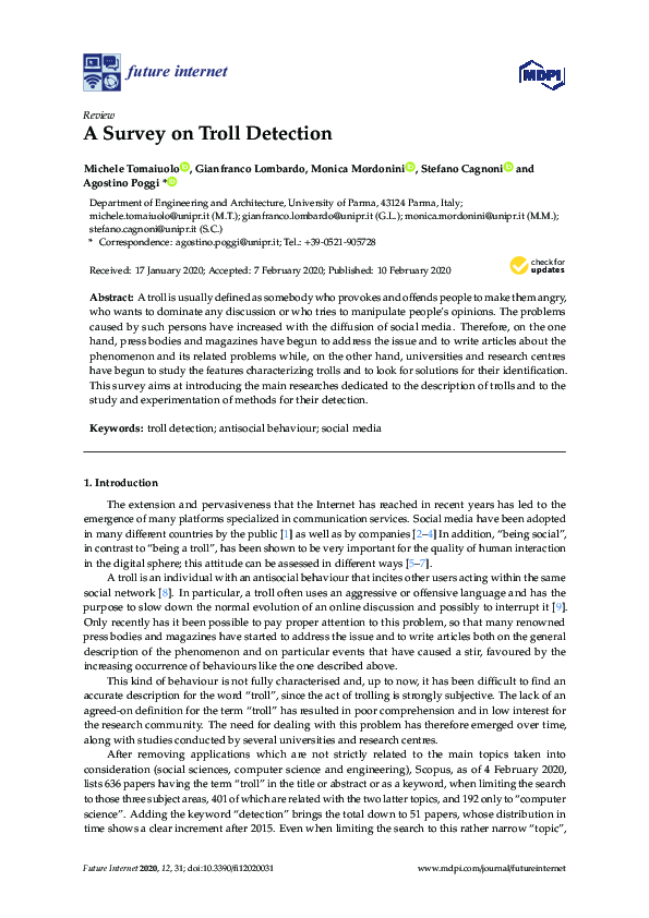 Pdf A Survey On Troll Detection