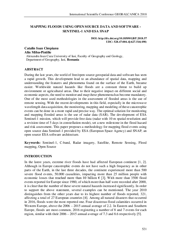 Pdf Mapping Floods Using Open Source Data And Software Sentinel 1