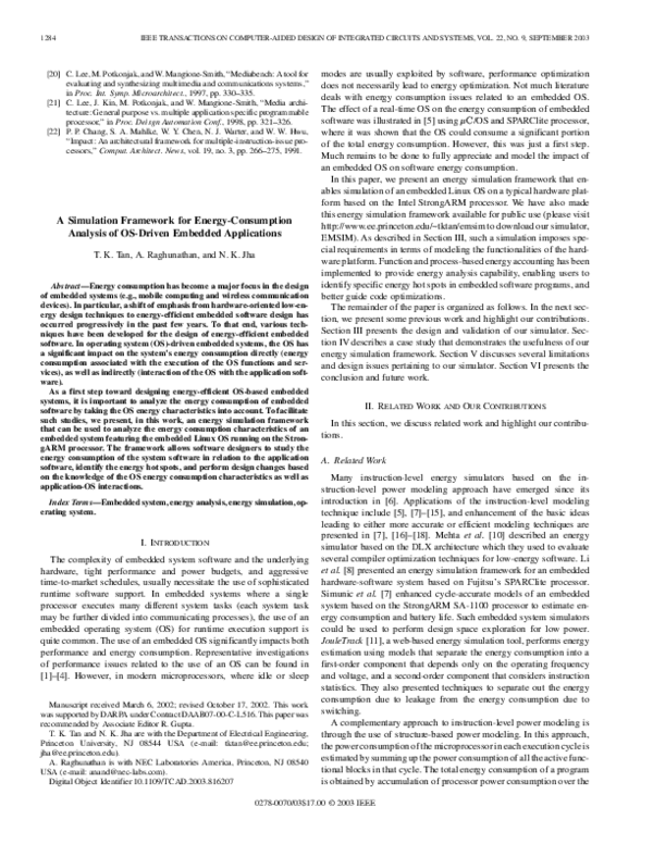 Pdf A Simulation Framework For Energy Consumption Analysis Of Os Driven Embedded Applications 