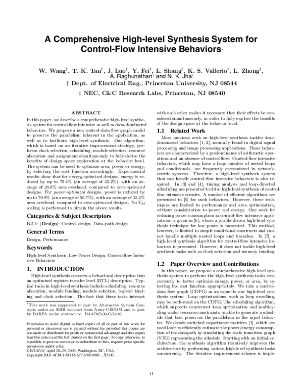 (PDF) A comprehensive high-level synthesis system for control-flow intensive behaviors