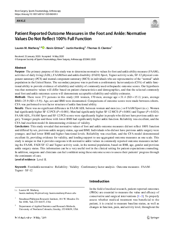 (PDF) Patient Reported Outcome Measures in the Foot and Ankle ...