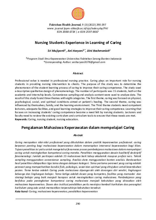 (PDF) Nursing Students Experience in Learning of Caring