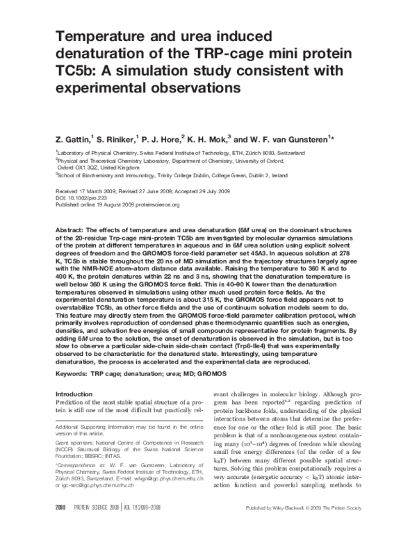 (PDF) Temperature and urea induced denaturation of the TRP-cage mini ...