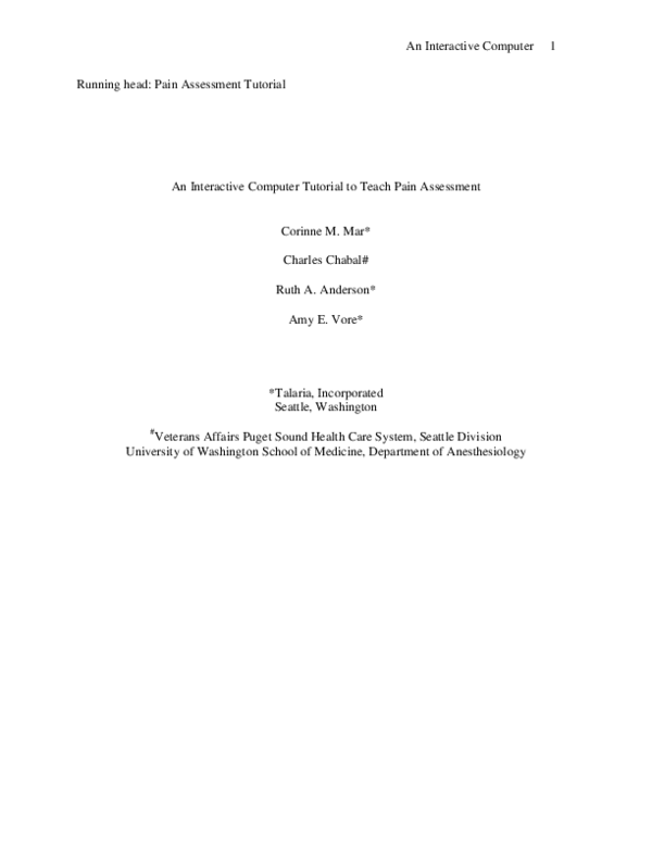(PDF) An Interactive Computer Tutorial to Teach Pain Assessment