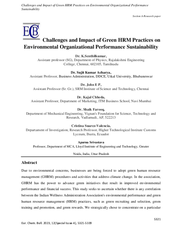 (PDF) Challenges and Impact of Green HRM Practices on Environmental Organizational Performance