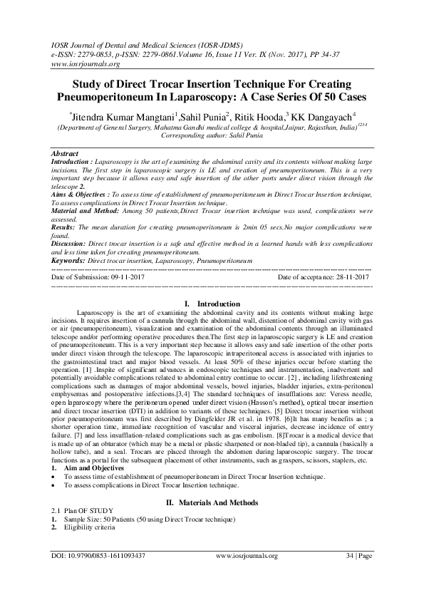 (PDF) Study of Direct Trocar Insertion Technique For Creating ...