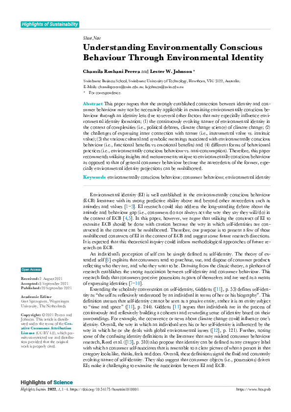 (PDF) Understanding Environmentally Conscious Behaviour Through ...