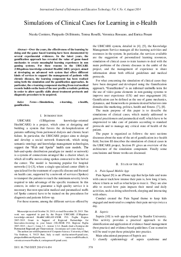 (PDF) Simulations of Clinical Cases for Learning in e-Health