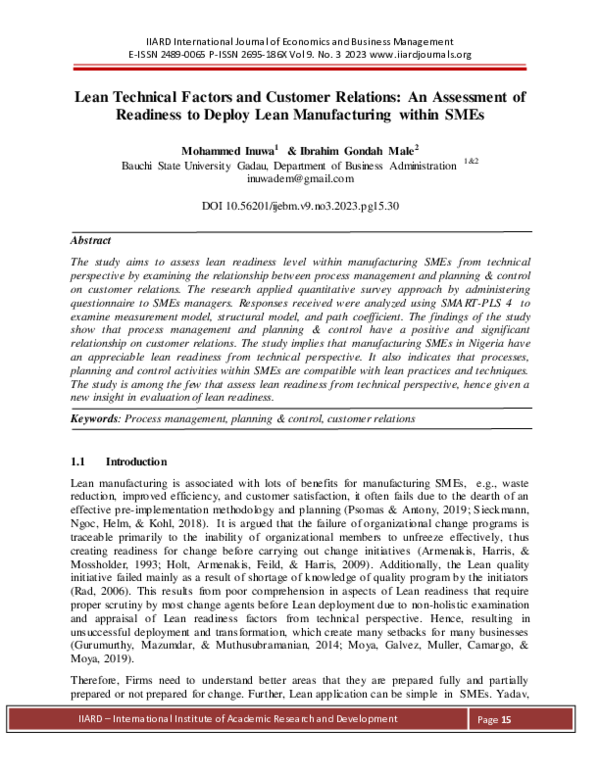 (PDF) Lean Technical Factors and Customer Relations: An Assessment of Readiness to Deploy Lean ...