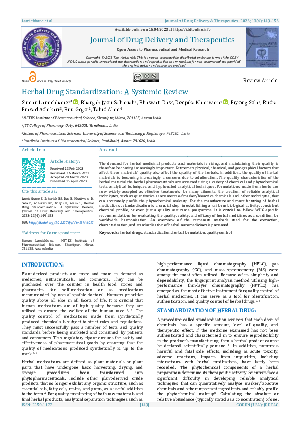 (PDF) Herbal Drug Standardization: A Systemic Review
