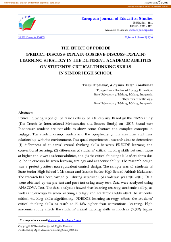 (PDF) The Effect of Pdeode (Predict-Discuss-Explain-Observe-Discuss-Explain) Learning Strategy ...