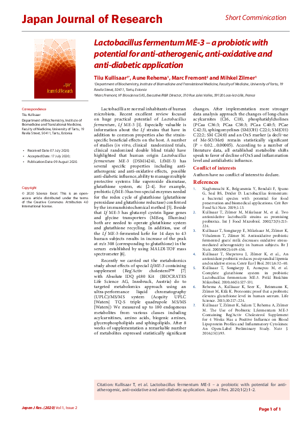 (PDF) Lactobacillus fermentum ME-3 – a probiotic with potential for ...