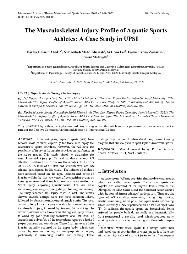 (PDF) The Musculoskeletal Injury Profile of Aquatic Sports Athletes: A ...