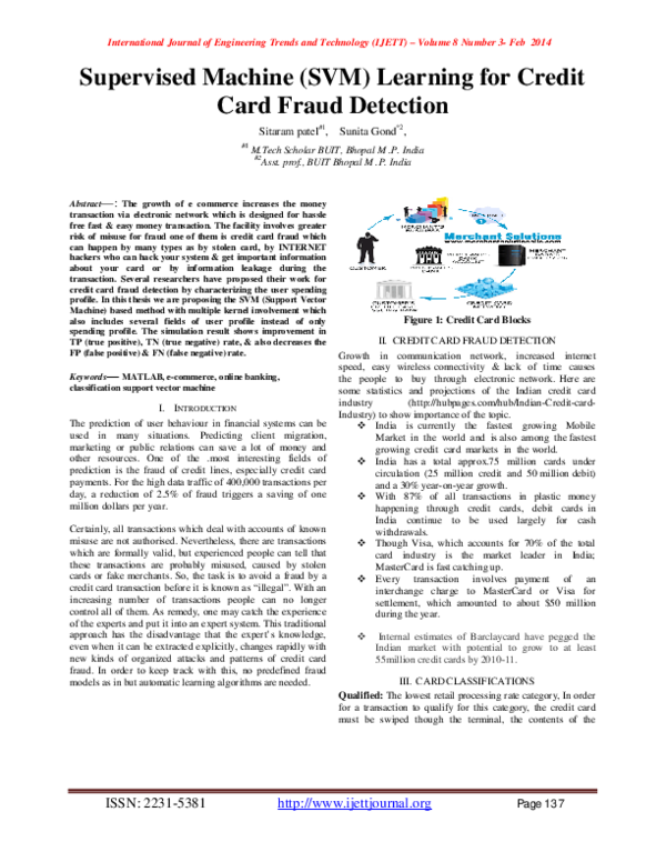 (PDF) Supervised Machine (SVM) Learning for Credit Card Fraud Detection