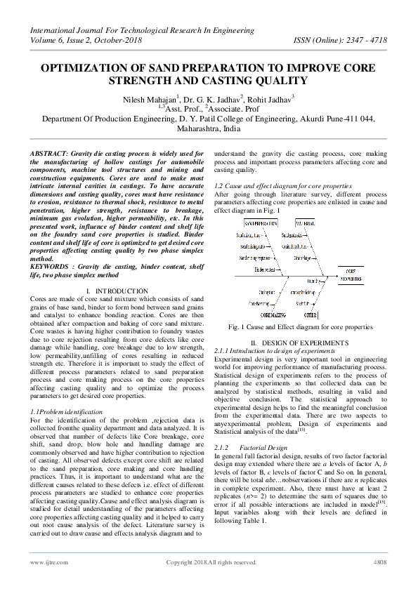 (PDF) Optimization of Sand Preparation to Improve Core Strength and Casting Quality