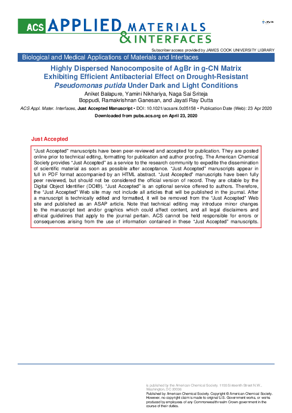 (PDF) Highly Dispersed Nanocomposite of AgBr in gC3N4 Matrix Exhibiting Efficient Antibacterial ...
